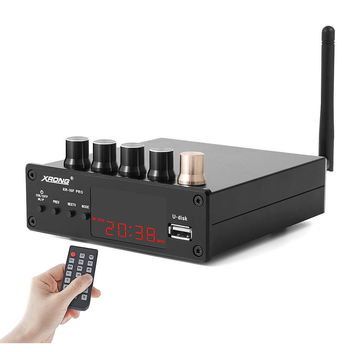 XRONG Bluetooth 5.1 Power Amplifier 100Wx2+100W Stereo HiFi 2.1 CH Digital Sound Amplificador 24Bit/192kHz Class D Amp USB DAC, Support Subwoofer & with Remote