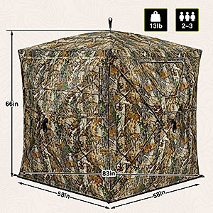 TIDEWE Hunting Blind 270° See Through with Silent Magnetic Door & Sliding Windows, 2-3 Person Pop Up Ground Blind with Carrying Bag, Portable Durable Hunting Tent for Deer & Turkey Hunting(Camouflage)