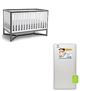 Delta Children Tribeca 4-in-1 Convertible Crib, White/Grey with Twinkle Stars Crib & Toddler Mattress
