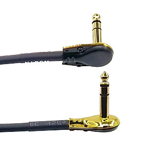 WJSTN 1/4 inch Right Angle TRS Stereo Dual Channel Guitar Flat Patch Cable Low Profile Pancake Design 1 feet 2 Pack (1 feet)