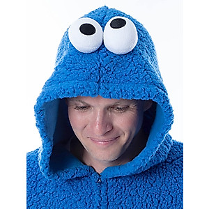 MJC International Sesame Street Adult Cookie Monster Sherpa Union Suit Costume Pajama For Men Women (Large), Cookie Blue