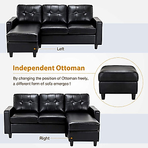 HONBAY Convertible Sectional Sofa with Ottoman Modern L Shape Couch Faux Leather Sectional Couch with Reversible Chaise, Black