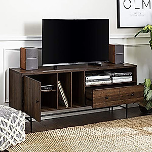 Walker Edison Modern Wood TV Stand with Record Storage for TV's up to 65" Flat Screen Universal TV Console Living Room Storage Cabinet Doors Shelves Entertainment Center, 60 Inch, Dark Walnut