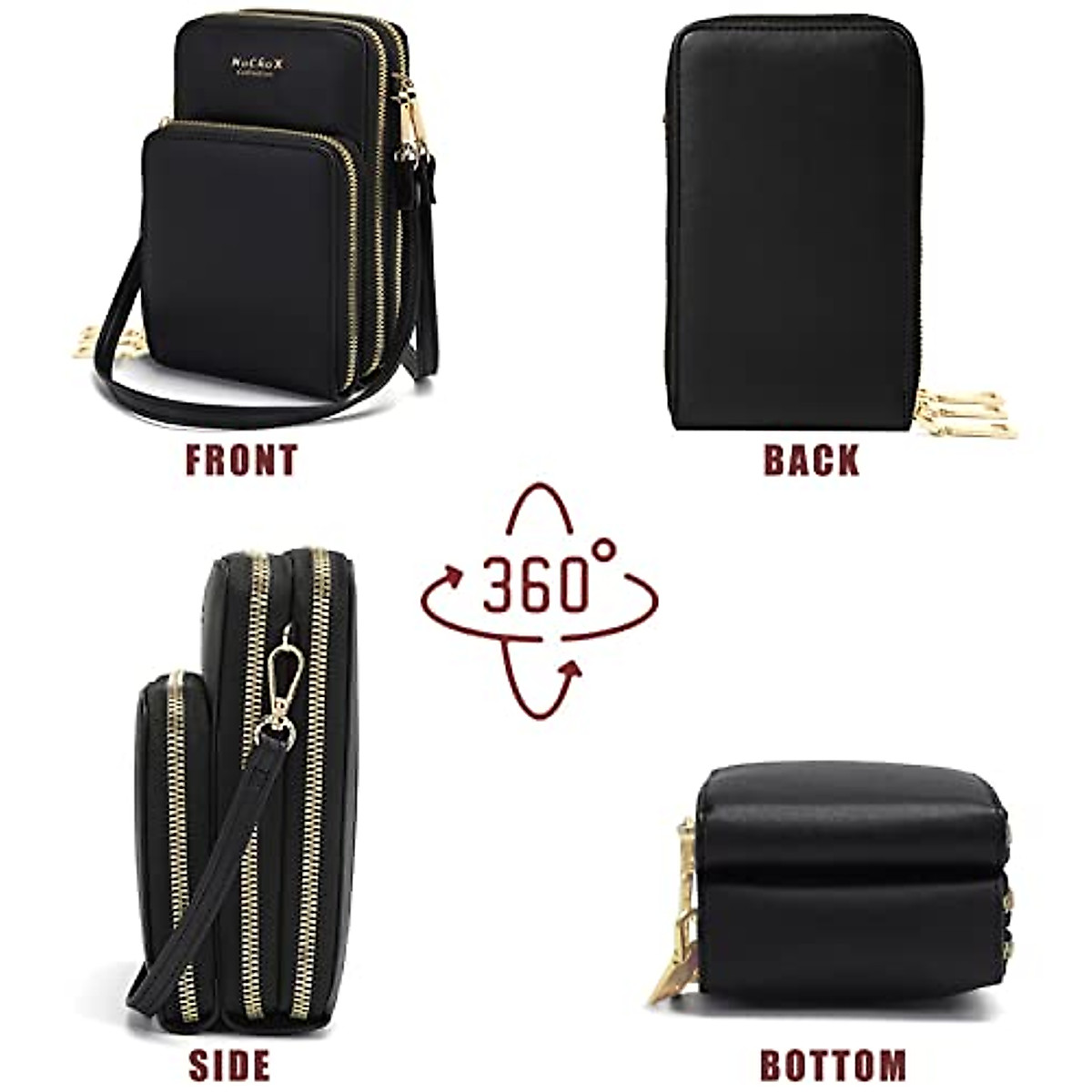 NoChoX Small Crossbody Bags for Women- Shoulder Cell Phone Bag, RFID Women's Wallet, Mini Messenger with Card Slots Adjustable Shoulder Strap, for Cell Phone Under 7 Inch(Black)…