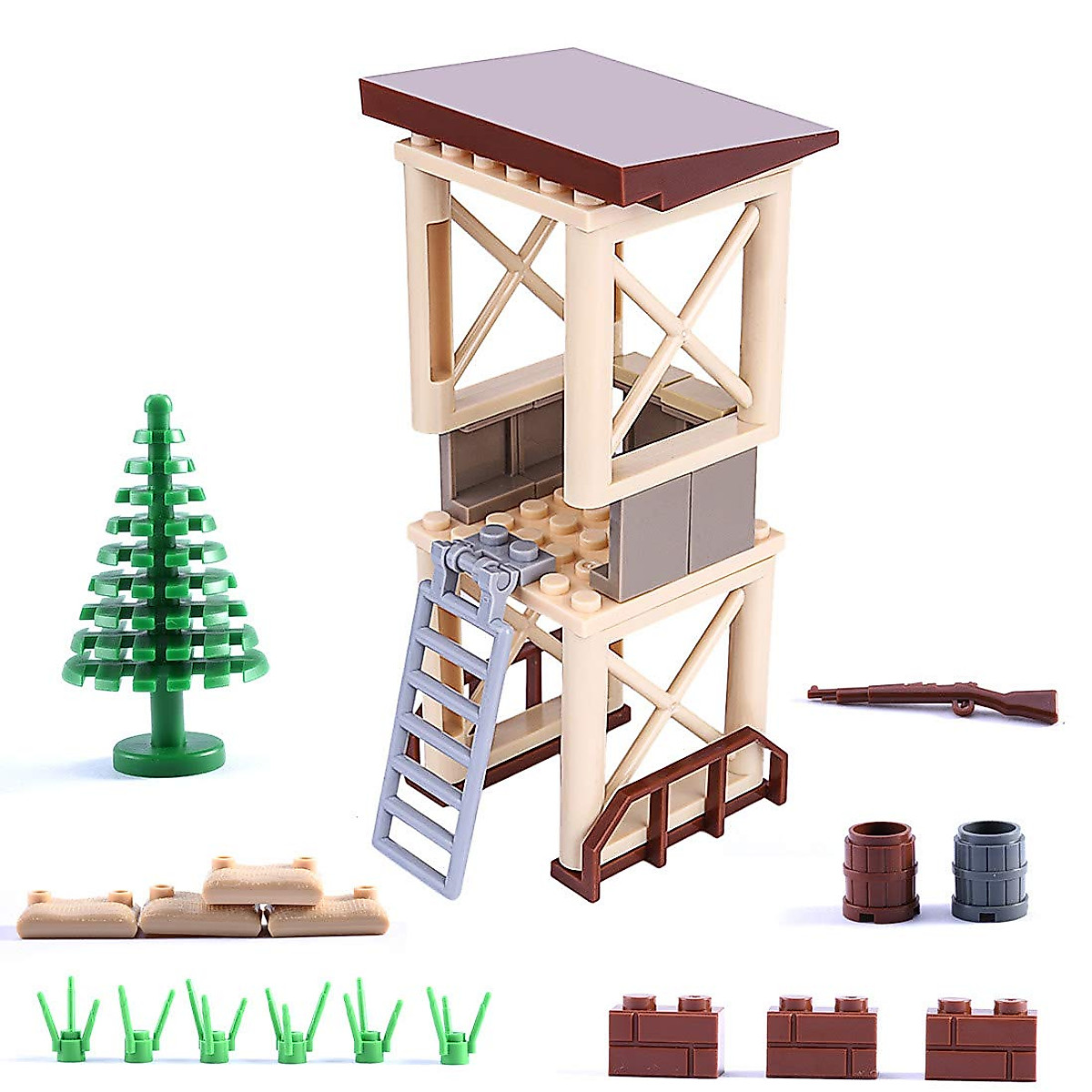 General Jim's Military Brick Building Set - Custom Building Blocks Battle Scene - Weapons, Forts, Walls, Lookout Towers, Sandbags, Trees and More - World War 2 Set for Teens and Adults