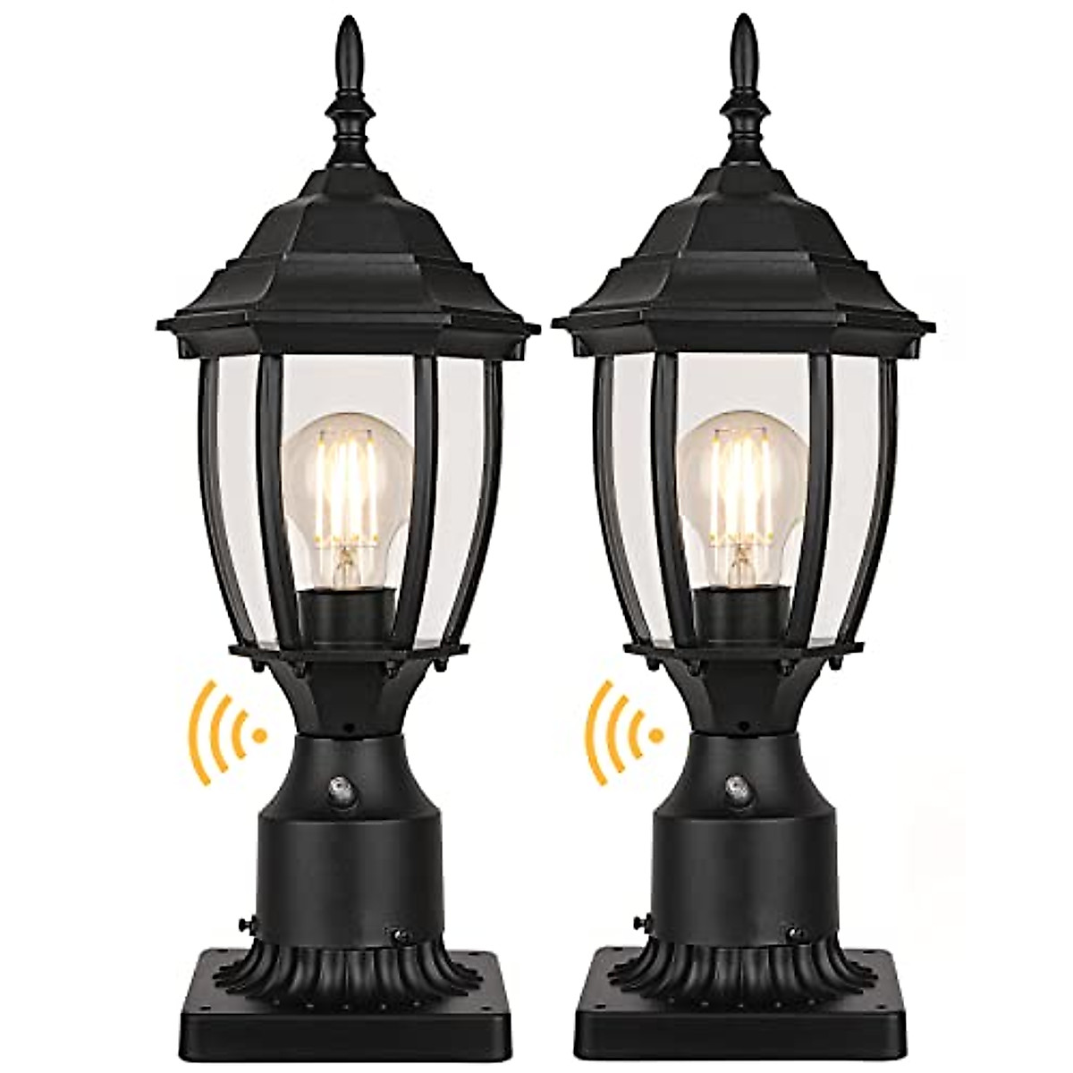 Hardwired 120V Dusk to Dawn Outdoor Post Light 2 Pack, Waterproof Aluminum Pole Light Fixture with Pier Mount Base, Exterior Lamp Post Lantern Head with Clear Glass for Garden Yard Patio Pathway
