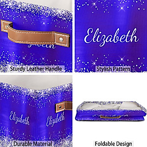 RIRIX Personalized Storage Bin, Custom Storage Baskets for Organizing with Handles, Foldable Storage Box for Closet Cloth Baskes Toy Silver Glitter Blue