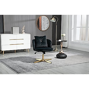 MOONMISS Swivel Office Desk Chair - Ergonomic Comfy Desk Chairs with Pillow, Adjustable Velvet Vanity Chair for Study, Office, Make-up, Black-Gold Legs