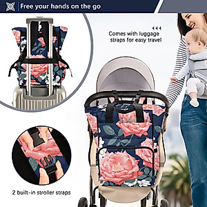 SPRIPORT Magnolia Flower Diaper Bag Backpack for Baby Boys Girls Baby Essentials Travel Tote with Stroller Straps & Bottle Storage Large Travel Diaper Backpack for Traveling Shopping Hiking Moms Dads