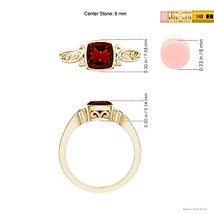 Angara Vintage Style Cushion Garnet Solitaire Ring in 14K Yellow Gold (6mm) - January Birthstone
