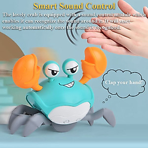 NEXTAKE Sound Control Crawling Crab Toy, Voice-Activated Crab Toy Interactive Dancing Crab Child Development Crawling Toy with Music, Lights and Projection Function-Eyes Can Move (Blue)