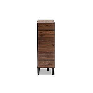 Baxton Studio Idina Mid-Century Modern Two-Tone Walnut Brown and Grey Finished Wood 1-Door Shoe Cabinet