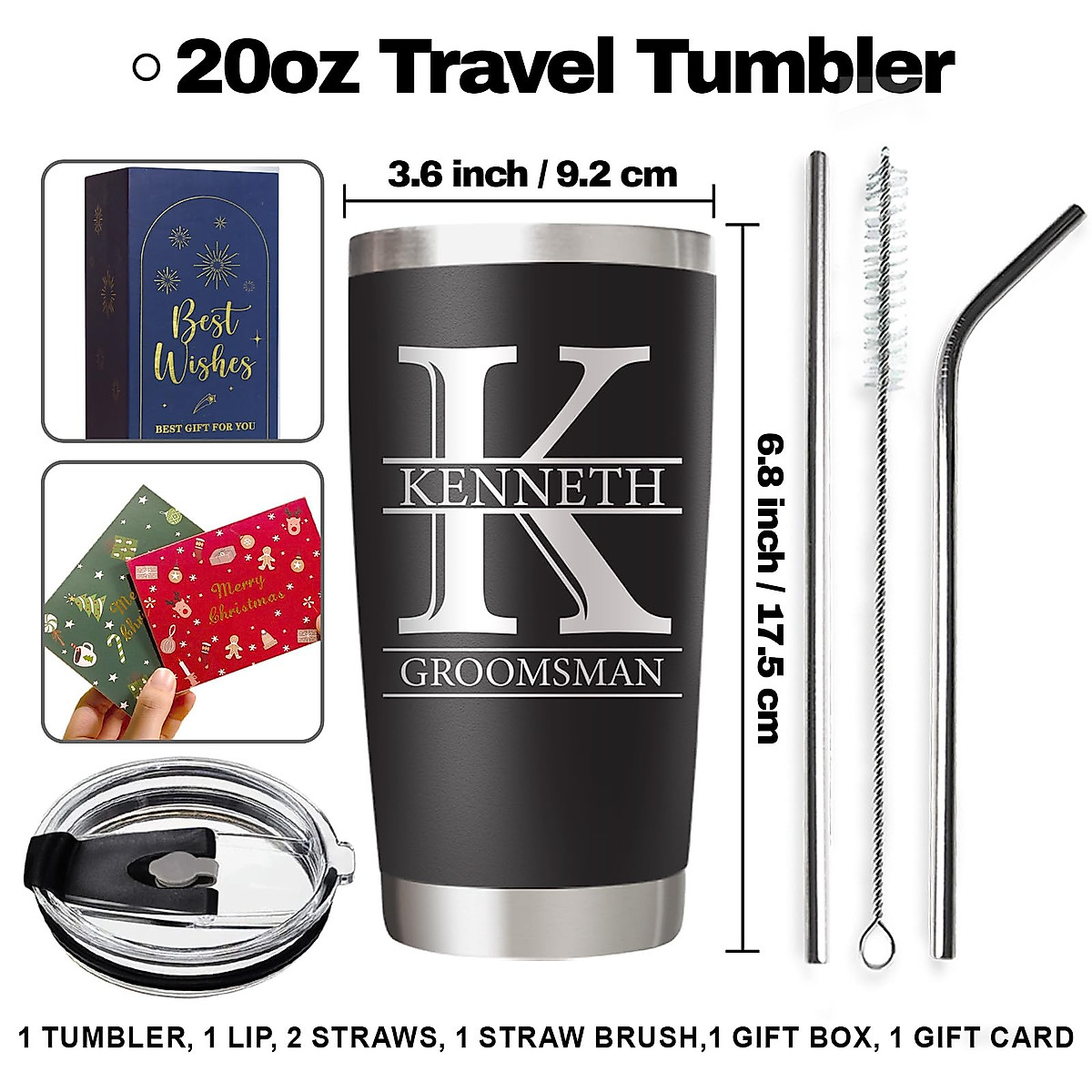 Yongqiang Personalized Tumbler with Engraved Name - 12 Designs, 20oz Tumbler w/Lid, Double Wall Insulated Travel Coffee Tumbler, Personalized Gifts for Women Men, Birthday Gifts from daughter, Son