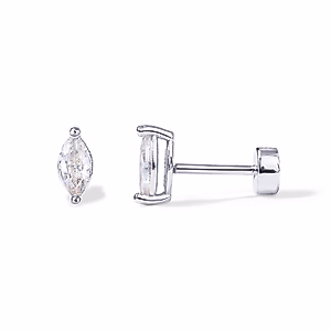 PAVOI Rhodium Plated Solid 925 Sterling Silver Post Cubic Zirconia Flat Back Earrings for Women | Marquise Cartilage Earring | Helix Piercing Jewelry | Small Stud Earrings