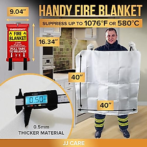 JJ Care Fire Blanket – 5 Packs with Hooks – Emergency Fire Blanket for Home & Kitchen, High Heat Resistant Fire Suppression Blankets for Home Safety, Kitchen, and Camping