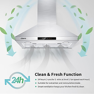 CIARRA Range Hood 30 inch 760m3/h Ductless Stove Hood Vent for Kitchen in Stainless Steel, Ducted and Ductless Convertible