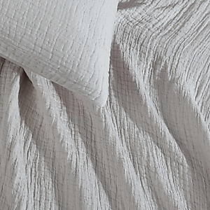 Calvin Klein - Queen Duvet Cover Set, Soft Cotton Jacquard Bedding, Crinkle Textured Home Decor (Washed Texture Aluminum Grey, Queen)