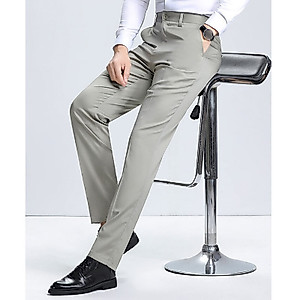 Men's Slim Fit Stretch Pant Classic Solid Color Casual Suit Pant Lightweight Business Comfort Trousers (Green,30)