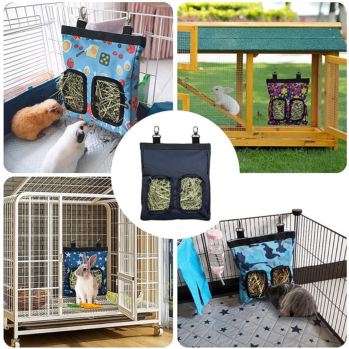 Guinea Pig Hay Feeder, Hanging Rabbit Hay Feeder Bag for Guinea Pigs Bunnies Chinchillas. Blueflower