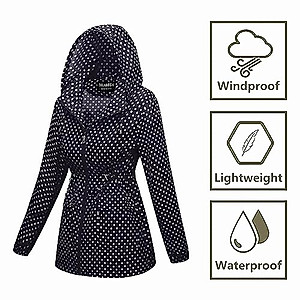 YEABEDA Women-Rain Jacket-Hood Waterproof-Lightweight Windbreak-Packable — Cute RainCoats Travel Polka Dot Ladies With Pouch (3X-Large, black Polka Dot)