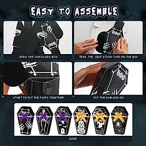 PerKoop 24 Pieces Halloween Coffin Treat Boxes with 30 Pull Bows Paper Coffin Goodies Candy Boxes Bulk Coffin Shape Gifts Box for Halloween Trick or Treat Party Favors Packing Supplies, 6 Styles