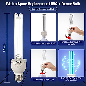 Qualirey 25 Watt UV Light Sanitizer, UVC Lamp with E27 Base and Remote Control, UV Light Bulb for Basement/Bedroom/Kitchen, with Ozone