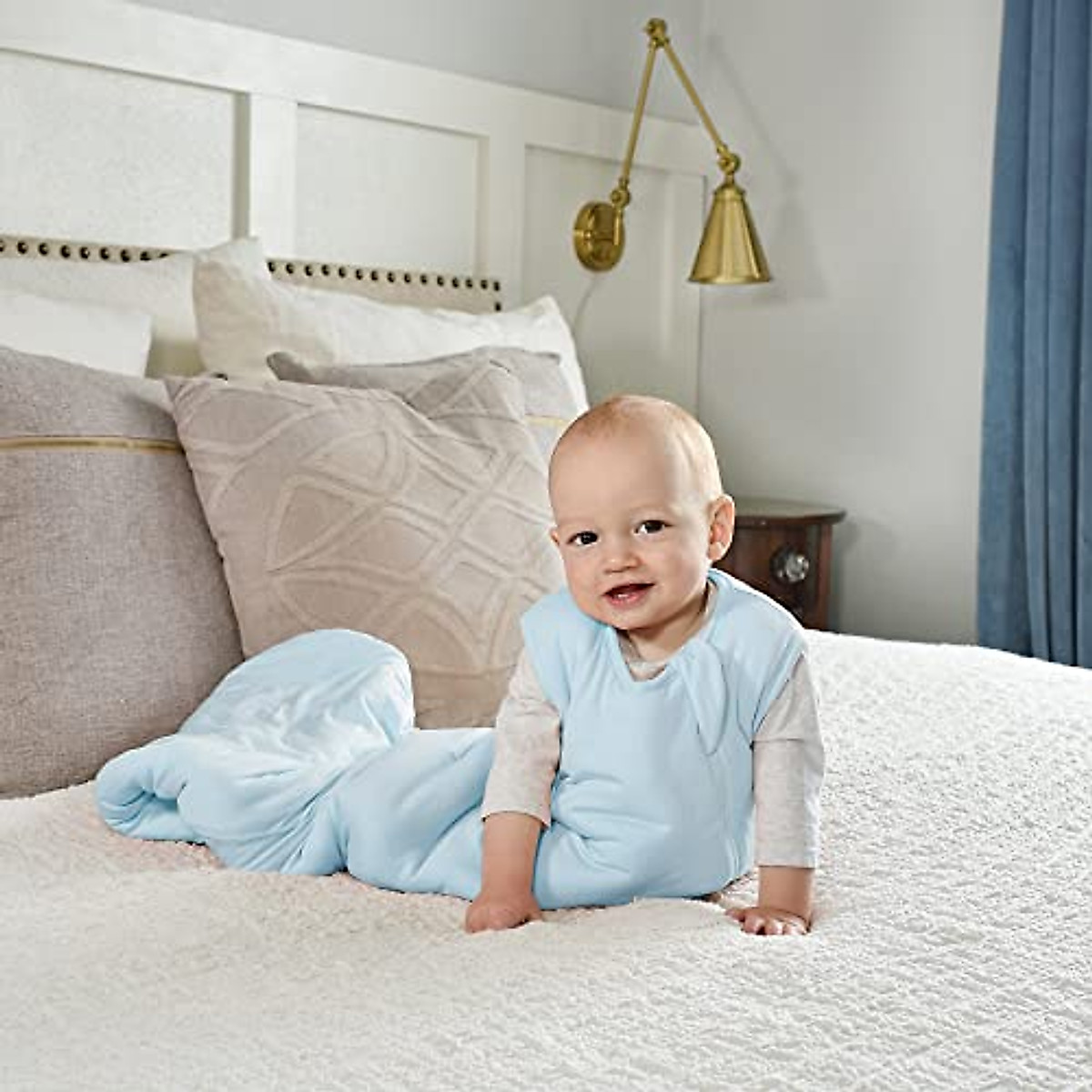 Sound Asleep Sack 97% Bamboo Rayon 3% Spandex Baby Sleep Sack | 1.0 Tog | Wearable Blanket with J-Shaped Double Zipper (Sky Blue, 6-18 Months)