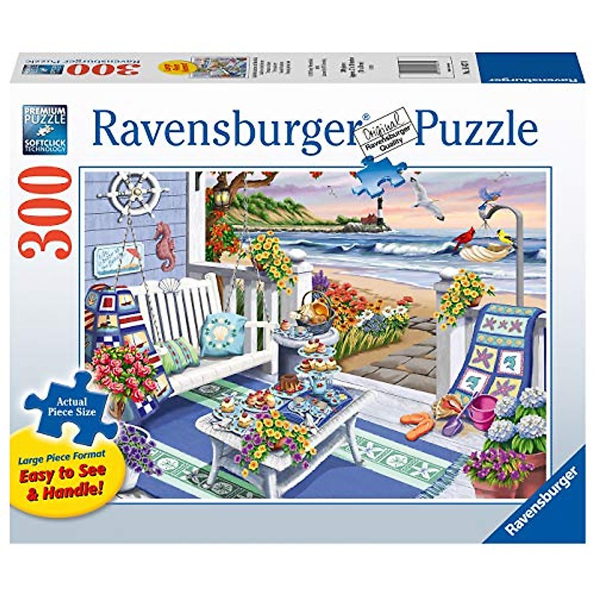 Ravensburger Cozy Series: Seaside Sunshine 300 Piece Large Format Jigsaw Puzzle for Adults - Every Piece is Unique, Softclick Technology Means Pieces Fit Together Perfectly