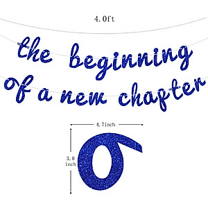 The Beginning of A New Chapter Banner - Adventure Awaits - Bunting Backdrops for Engagement/Graduation/Baby Shower/Retirement Party Decoration Supplies(Blue)