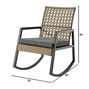 Walker Edison Lana Modern Metal Frame Cane Weave Rocking Chair, 38 Inch, Light Brown and Grey