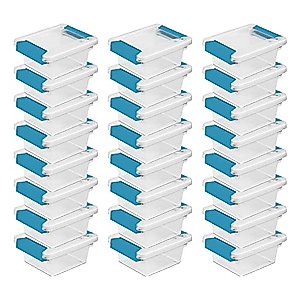 Sterilite Plastic Miniature Clip Storage Box Container with Latching Lid for Home, Office, Workspace, and Utility Space Organization, 24 Pack