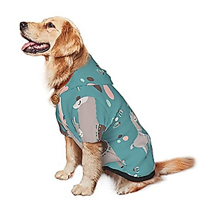 Large Dog Hoodie Blue-Floral-Alpaca-Llama Pet Clothes Sweater with Hat Soft Cat Outfit Coat Medium