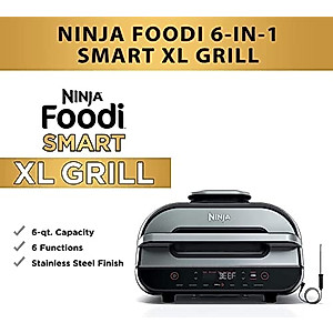 Ninja FG551 Foodi Smart XL 6-in-1 Indoor Grill with Air Fry, Roast, Bake, Broil & Dehydrate, Smart Thermometer, Black/Black