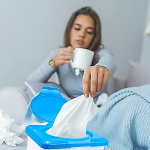 DOERDO 2PCS Baby Wipe Dispenser with Lid Tissue Case Tissue Storage Box Keeps Baby Wipes Fresh and Safe Napkin Storage Box (Blue)