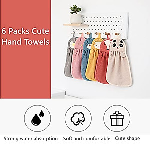 6 Packs Cute Hand Towels with Hanging Loop- Ultra Thick Children Bathroom Hand Towels Cartoon Animals Microfiber Absorbent Hand Towels for Kitchen
