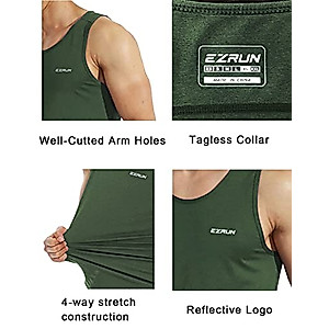 EZRUN Men's Quick Dry Sport Tank Top for Bodybuilding Gym Athletic Jogging Running,Fitness Training Workout Sleeveless Shirts(Green,l)
