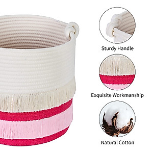 3 Pack 11inch Cotton Rope Baskets with Handles, Storage Cubes, Boho Decor, Woven Basket, Organization and Storage for Toys, Book, Cloth