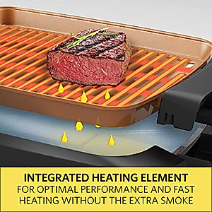 BELLA Indoor Smokeless Grill, 12 x 16 Inch Copper Titanium Coated Nonstick Cooking Surface, Multifunction Grill & Skillet