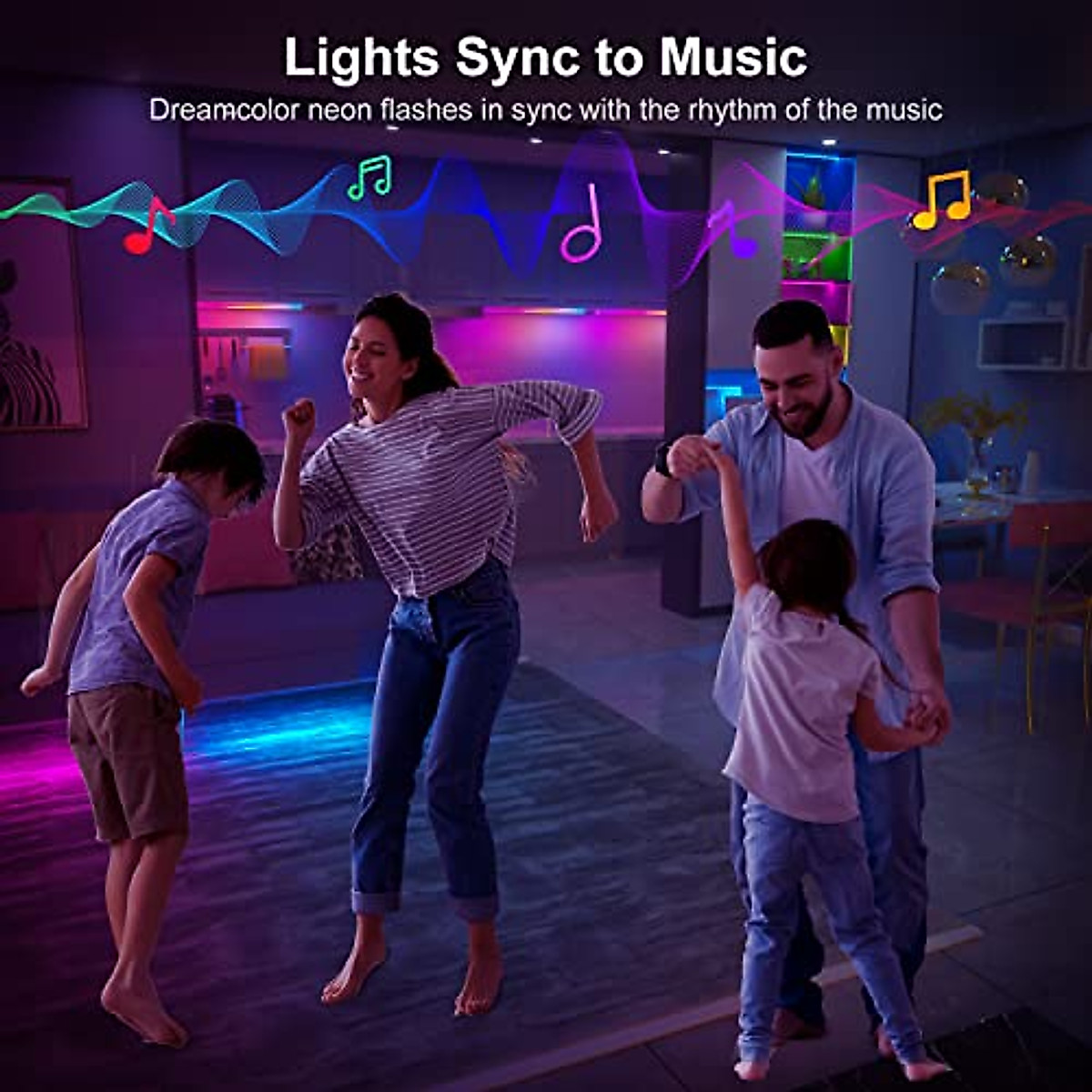 Smart Dreamcolor Neon Under Cabinet Lights, 6 Pcs RGB+IC Under Cabinet Lighting with Multi Scene Modes and Music Sync Closet Lights, Wired Linkable Strip Lighting Fixtures with Remote and APP Control