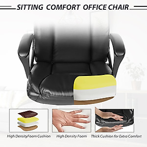 Office Chair,Executive Desk Chair with Lumbar Support,PU Leather Mid Back Computer Chair with 360-Degree Rolling Swivel Tilt，Ergonomic Desk Chair with Padded Armrest for Adult Men Women,Black