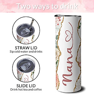 owbgsdh 20 oz Nana Skinny Tumblers with Lid and Straw, Nana Stainless Steel Vacuum Insulated Travel Coffee Mug Cup Water Bottle, Nana Birthday Gifts for Grandmother