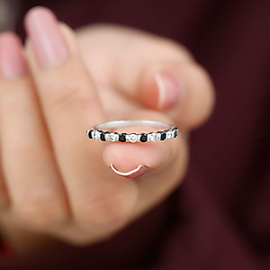 Natural Black Spinel Diamond Half Eternity Band, AAA Quality, Certified Black Spinel Stackable Ring - Ready to Gift, 14K White Gold, Size:US 7.50