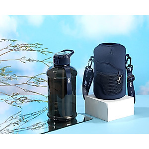 H2O Capsule 2.2L Half Gallon Water Bottle with Storage Sleeve and Removable Straw – BPA Free Large Reusable Drink Container with Handle - Big Sports Jug, 2.2 Liter (74 Ounce), Navy Blue