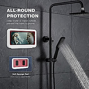 MoKo Shower Phone Holder Waterproof, 180 Rotation Wall Mount Phone Holder for Bathroom Kitchen Bathtub with Anti-Fog Touchable Screen, Fits iPhone 14 Universal Smartphone up to 6.8",White