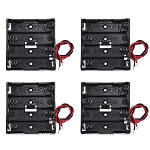 QTEATAK 4 Pack 4 x AA Thicken Battery Holder with I Type Wired Battery Clip Standard Snap Connector