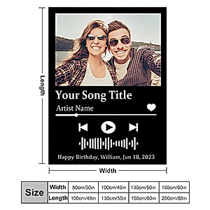 Jaydouble Personalized Blanket with Spotify Music Code Custom Picture Throw Blankets for Couples Lover Friends Birthday Wedding