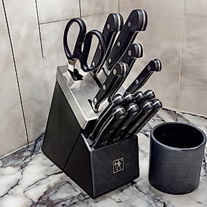 Henckels Classic 15-pc Self-Sharpening Knife Block Set | 8 Steak Knives, Paring Knife, Serrated Utility Knife, Prep Knife, Santoku Knife, Chef’s Knife, & Kitchen Shears, Black Block