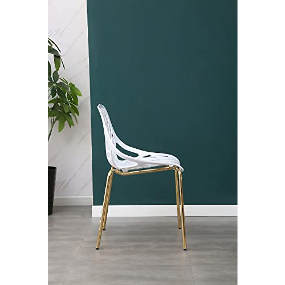 Pozbee Modern White Dining Chairs Set of 2, Birch Sapling Style Chairs for Dining Room, Hotels, Restaurants Indoor Outdoor, Elegant Kitchen Chairs with Gold Legs (2, White)