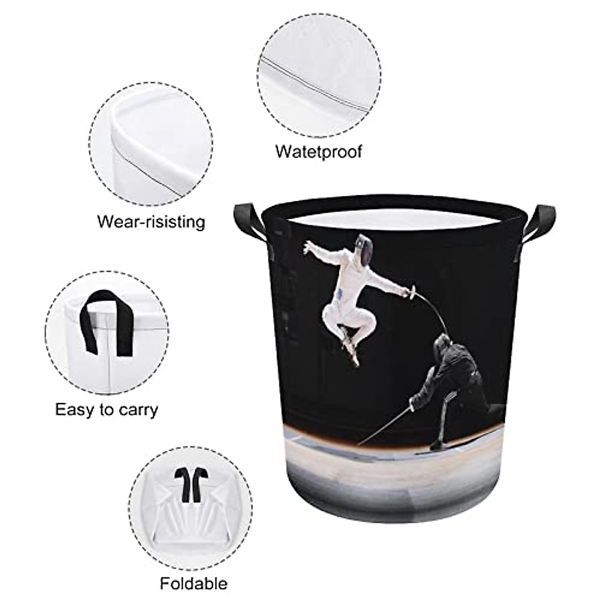 Fencing Sports Large Laundry Basket Hamper Bag Washing with Handles for College Dorm Portable