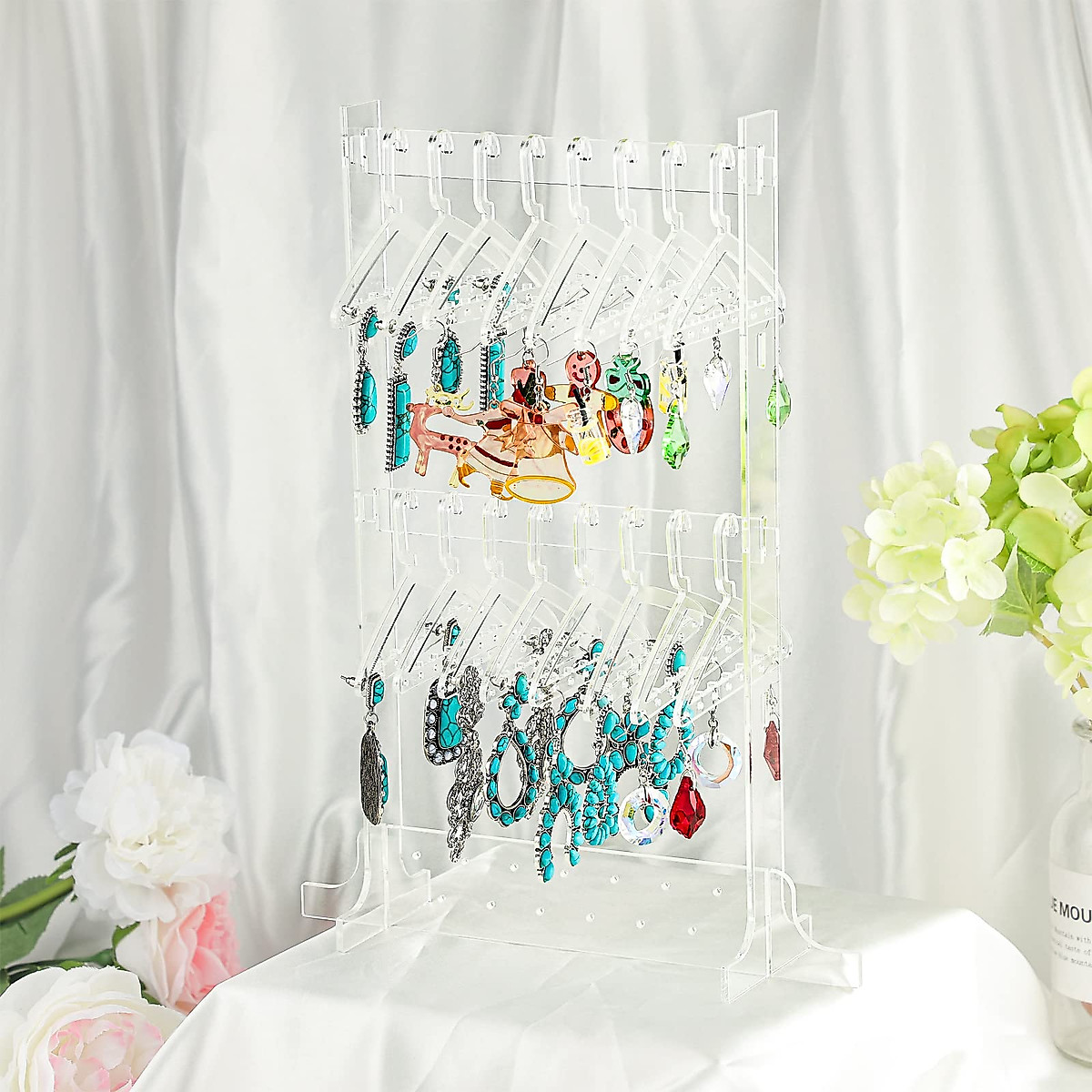 BBTO Earring Hangers Holder Organizer Mini Earring Necklace Coat Hanger Acrylic Rack Jewelry Stand Earring Display Stand for Women Ear Stud for Mother's Gift(Transparent)